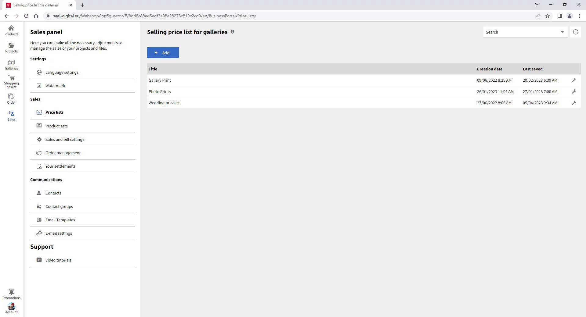 How to Set Up Price Lists on Saal Photo Portal